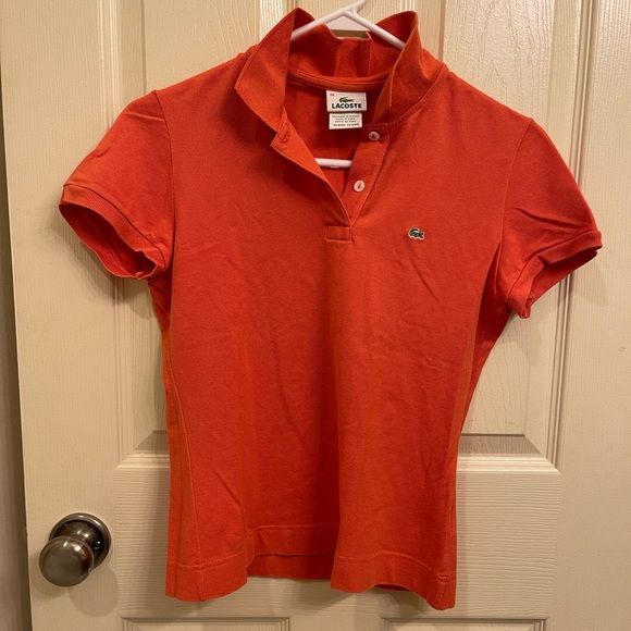 Lacoste | Tops | Lacoste Polo Orange Knit Sz 4 Womens | Poshmark
